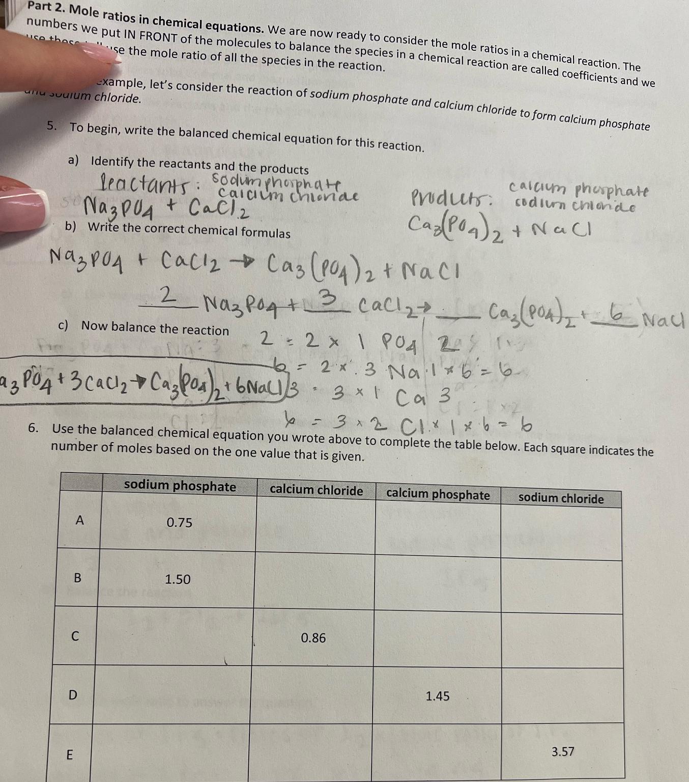 Solved PLEASE HELP Part 2. ﻿Mole ratios in chemical | Chegg.com