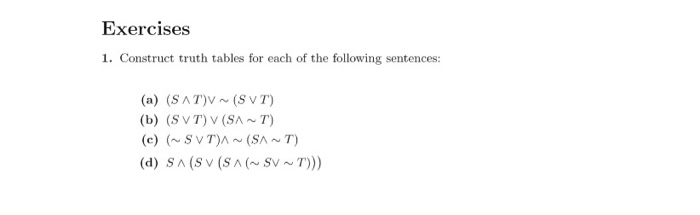 Solved Exercises 1. Construct truth tables for each of the | Chegg.com