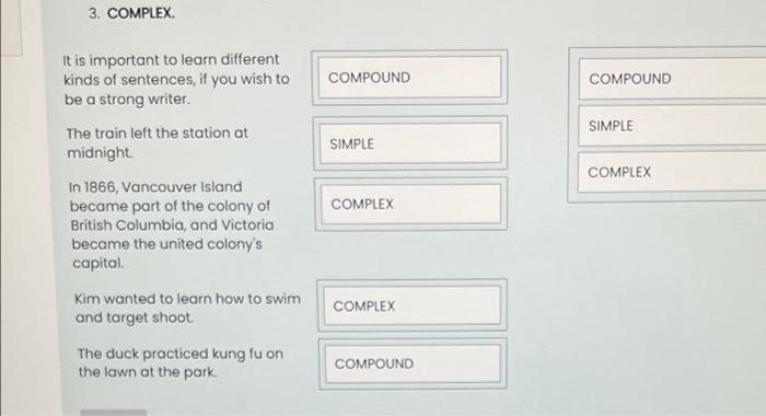 3. COMPLEX COMPOUND COMPOUND SIMPLE SIMPLE COMPLEX | Chegg.com