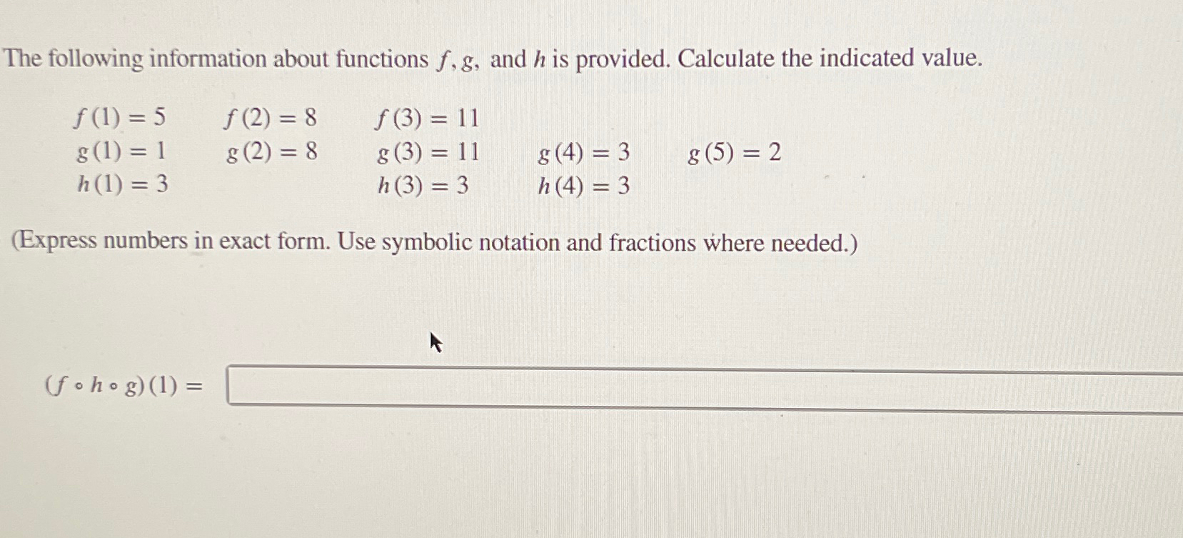 Solved The following information about functions f,g, ﻿and h | Chegg.com