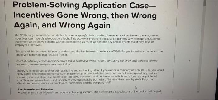 Solved Problem Solving Application Case- Incentives Gone | Chegg.com