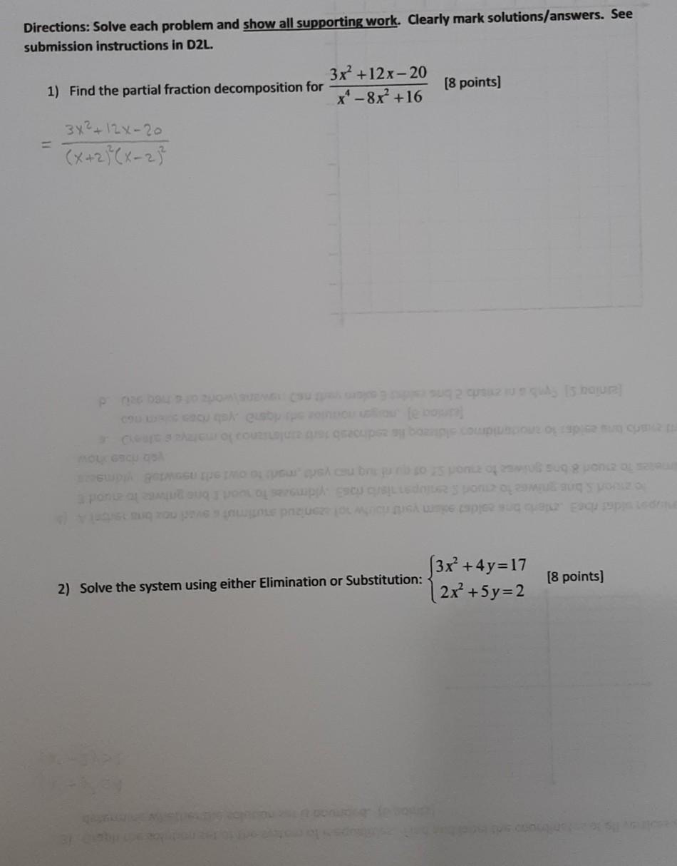 Solved Directions: Solve each problem and show all | Chegg.com