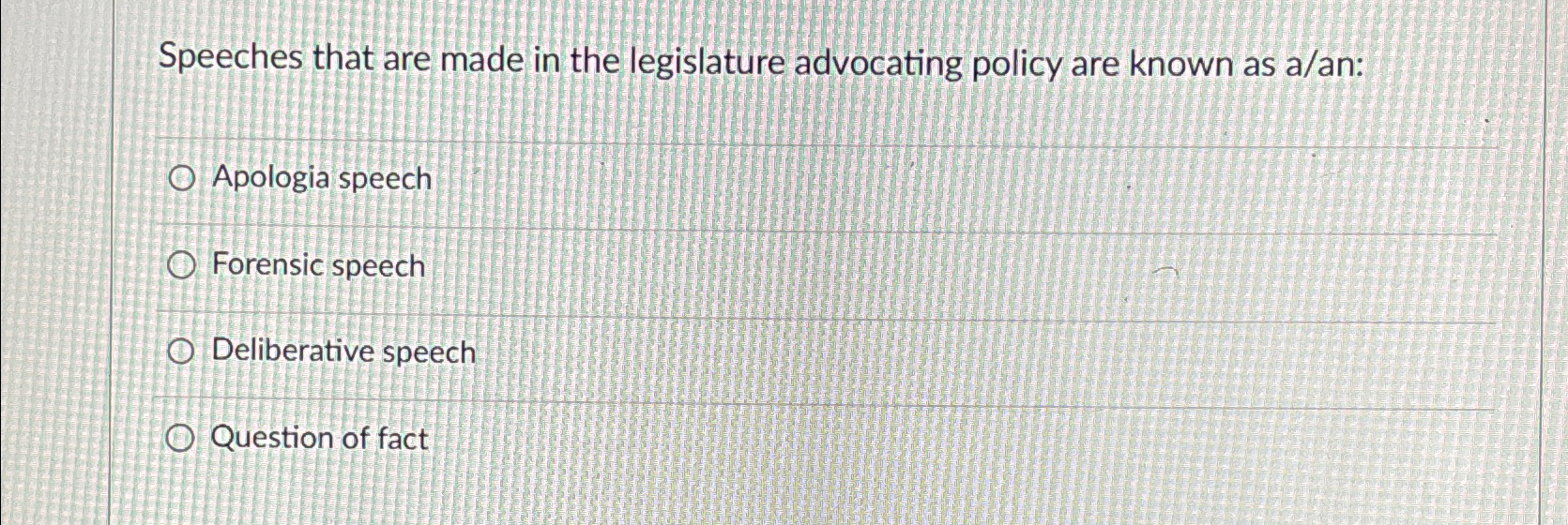 Solved Speeches that are made in the legislature advocating | Chegg.com