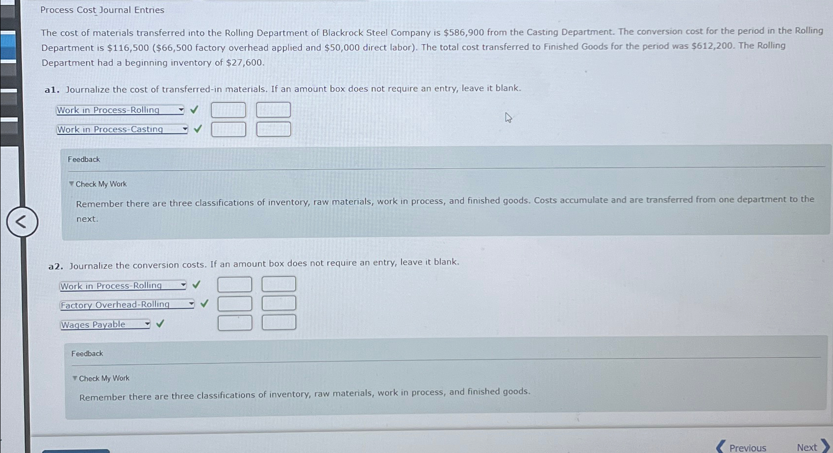 Solved Process Cost Journal Entries Department had a | Chegg.com