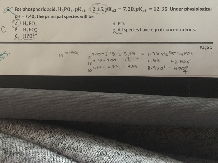Solved For phosphoric acid, H3PO4, pKa1 2. 15, pKaz 7.20, | Chegg.com