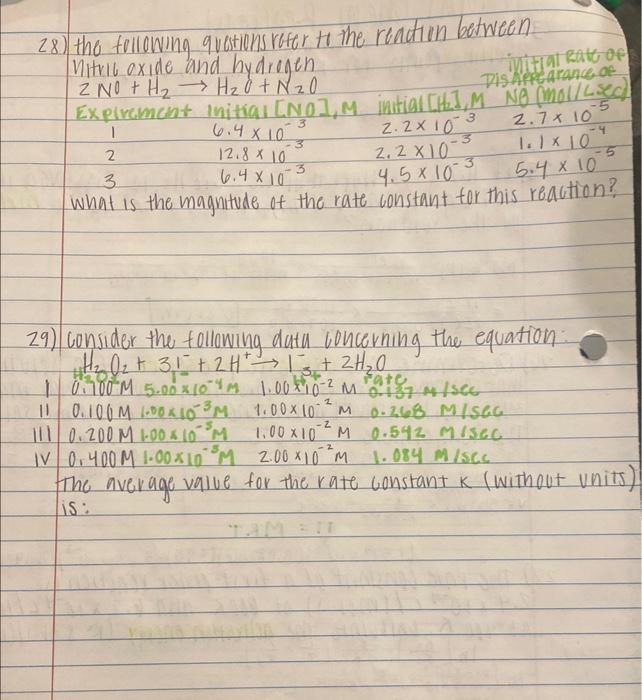 Solved 28) the following quations rater to the reaction | Chegg.com