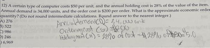 Solved 12) A certain type of computer costs $50 per unit, | Chegg.com