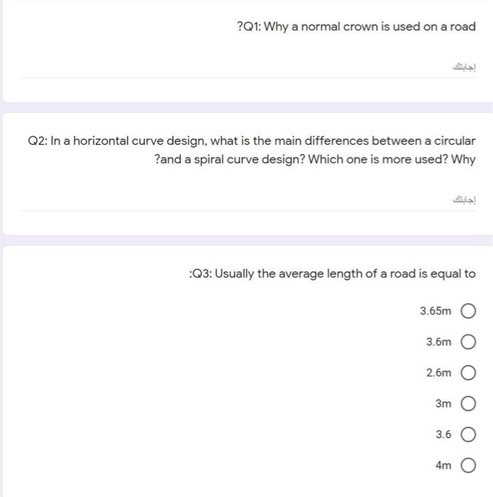 Solved ?Q1: Why a normal crown is used on a road Q2: In a | Chegg.com