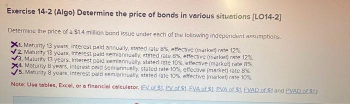 Solved Exercise 14-2 (Algo) Determine the price of bonds in | Chegg.com