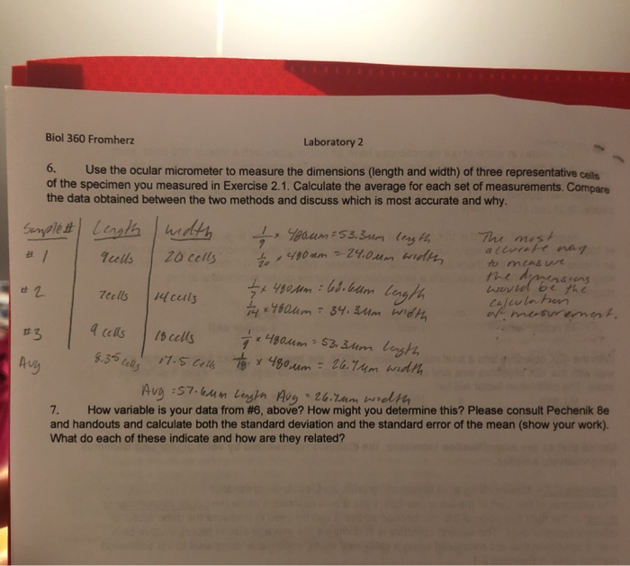 Biol 360 Fromherz Laboratory 2 6. Use the ocular | Chegg.com