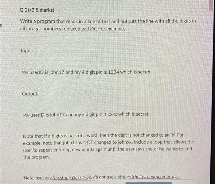 Solved Q 2) (2.5 marks) Write a program that reads in a line | Chegg.com