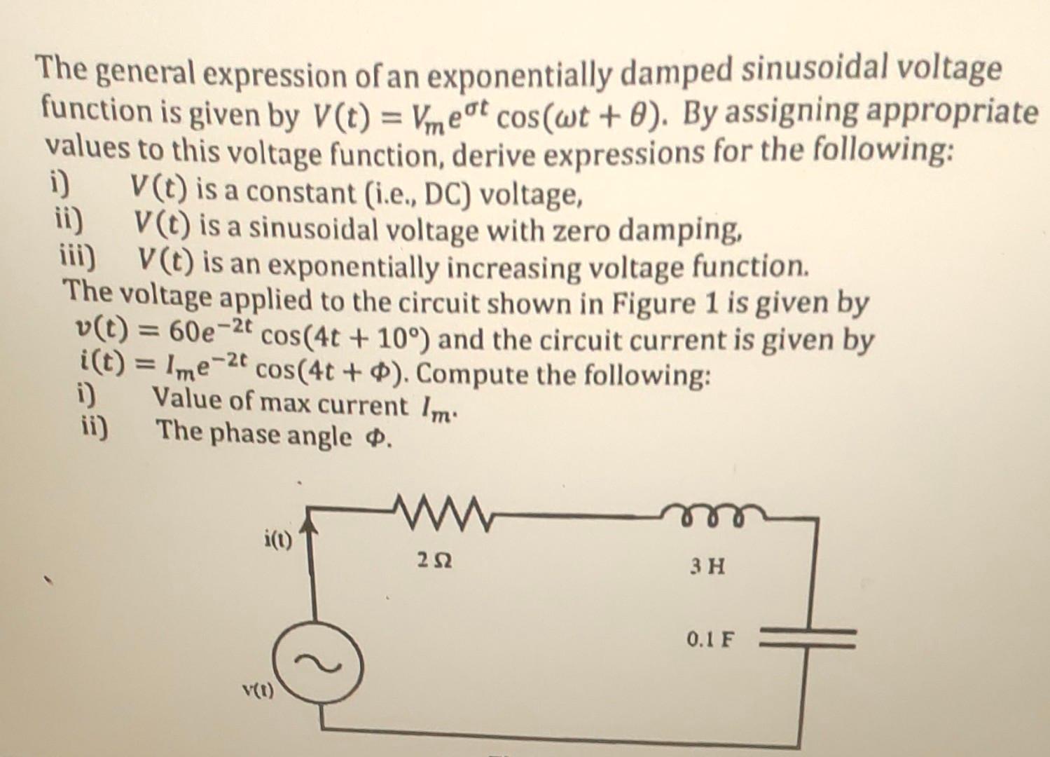Solved The general expression of an exponentially damped | Chegg.com