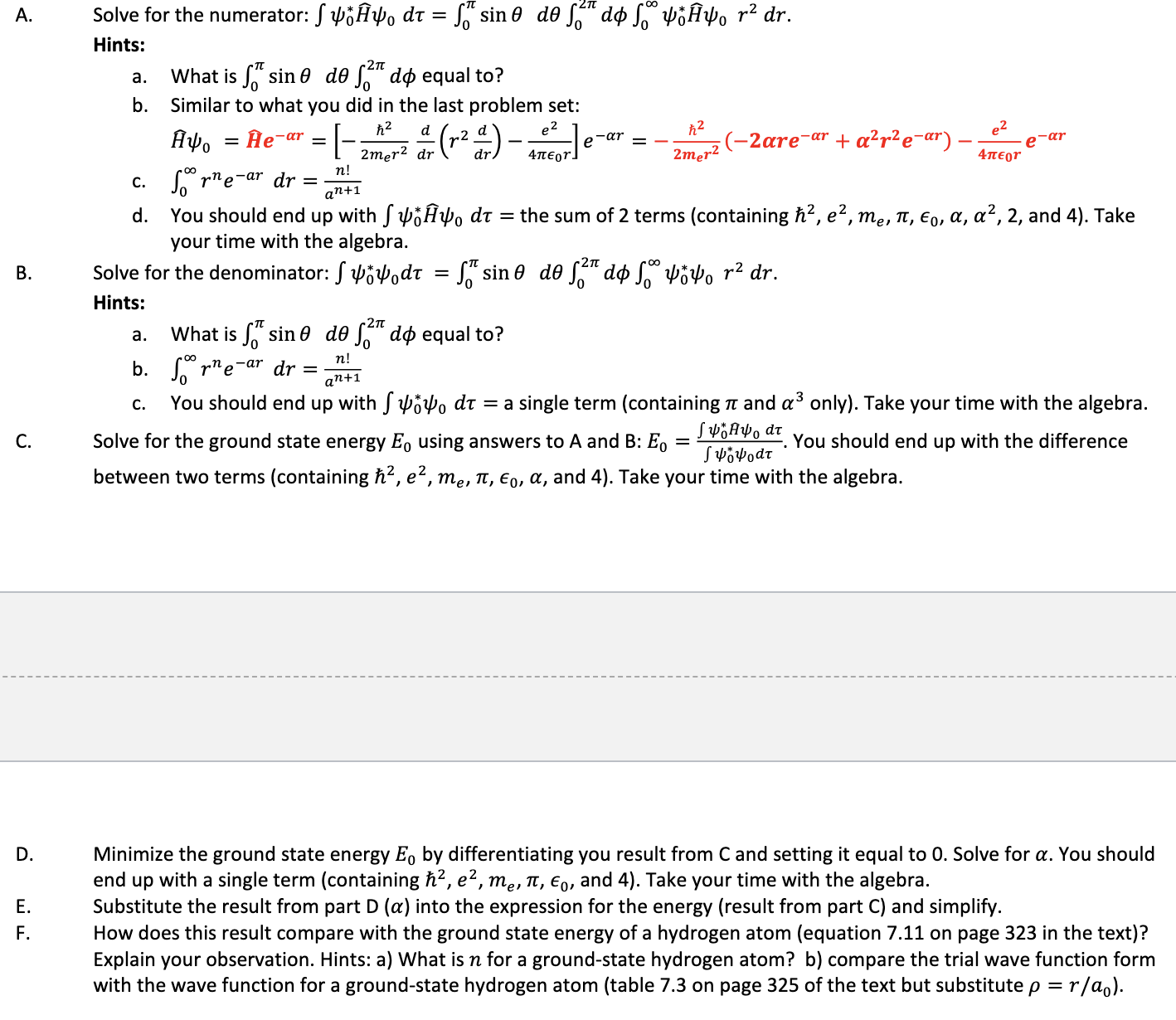 Solved D. ﻿Minimize the ground state energy E0 ﻿by | Chegg.com