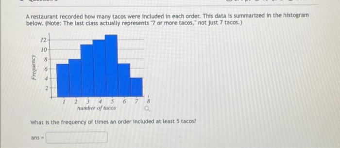 Solved A restaurant recorded how many tacos were included in | Chegg.com