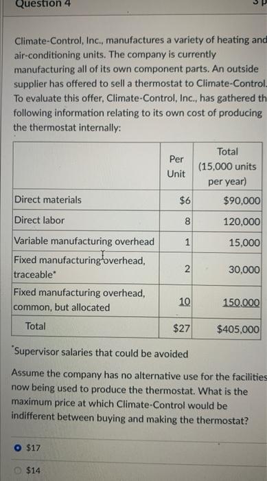 Solved Climate-Control, Inc., manufactures a variety of | Chegg.com