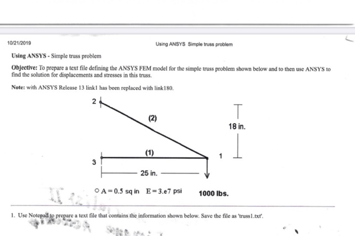 10/21/2019 Using ANSYS Simple truss problem Using | Chegg.com