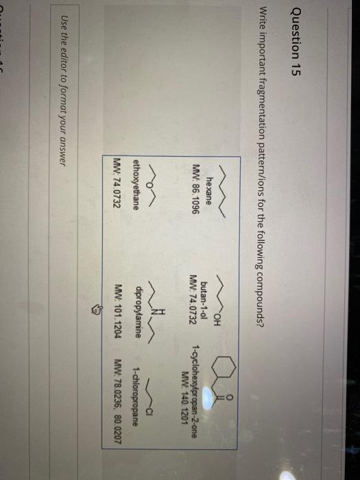 Solved Question 15 Write important fragmentation | Chegg.com