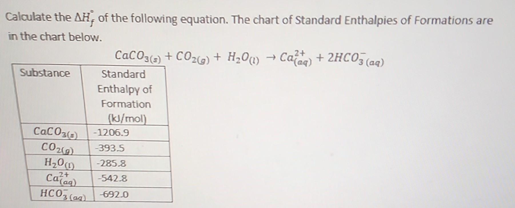 Solved Calculate the ΔHf∘ of the following equation. The | Chegg.com