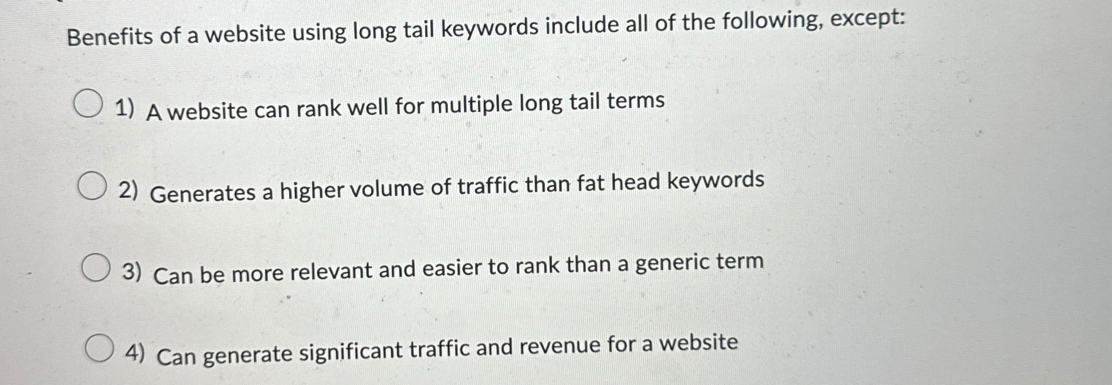 Solved Benefits of a website using long tail keywords | Chegg.com