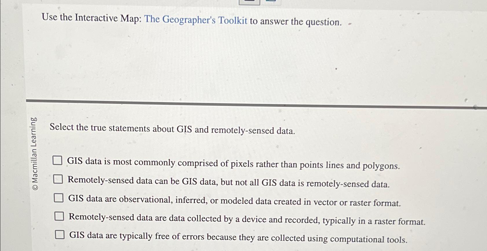 Solved Use the Interactive Map: The Geographer's Toolkit to | Chegg.com