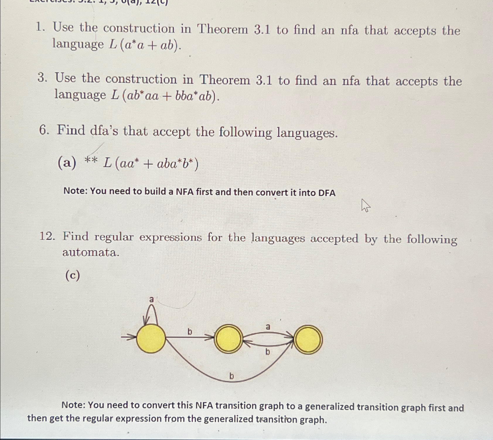 Solved Use the construction in Theorem 3.1 ﻿to find an nfa | Chegg.com