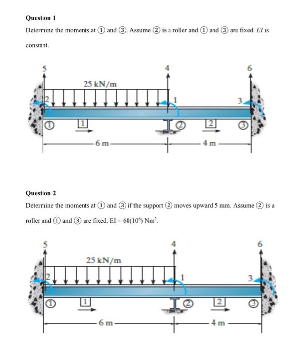 Question 1 Determine the moments at (1) and (3). | Chegg.com