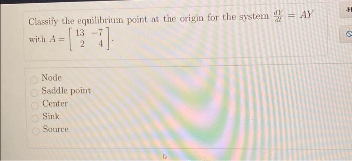 Solved Classify the equilibrium point at the origin for the | Chegg.com
