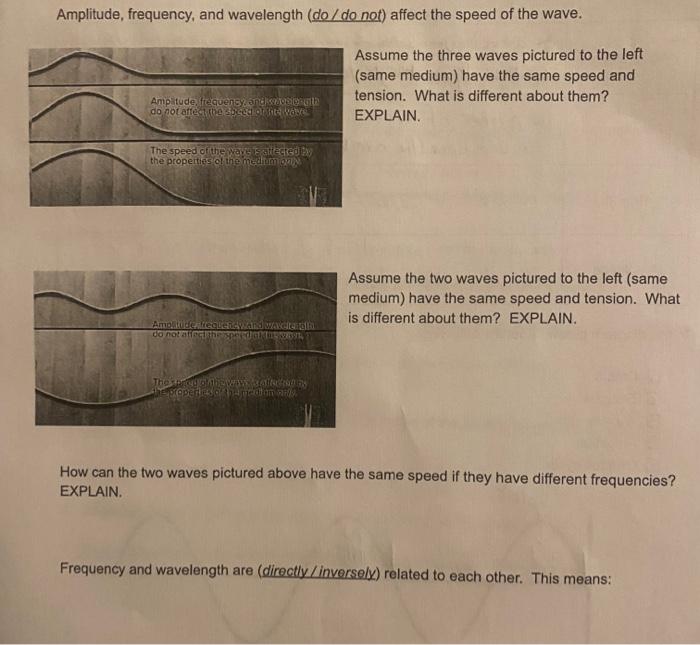 Solved Amplitude, frequency, and wavelength (do / do not | Chegg.com