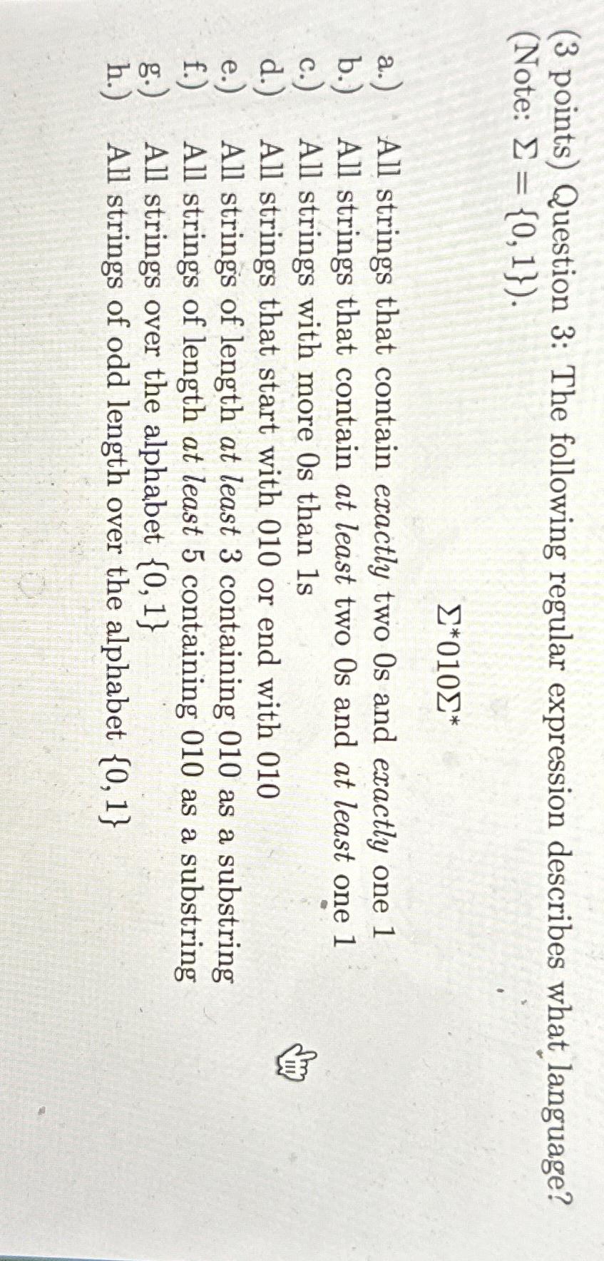 Solved (3 ﻿points) ﻿Question 3: The following regular | Chegg.com