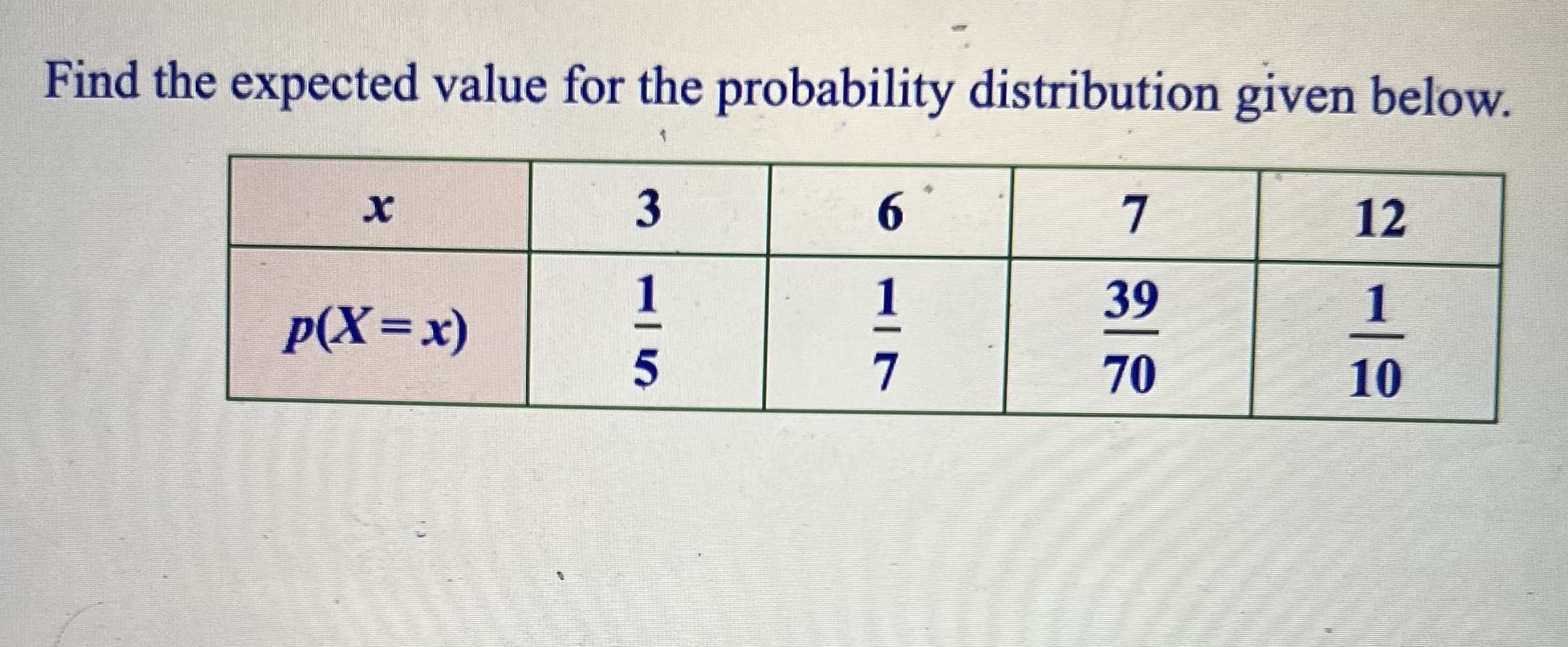 Solved Find the expected value for the probability | Chegg.com