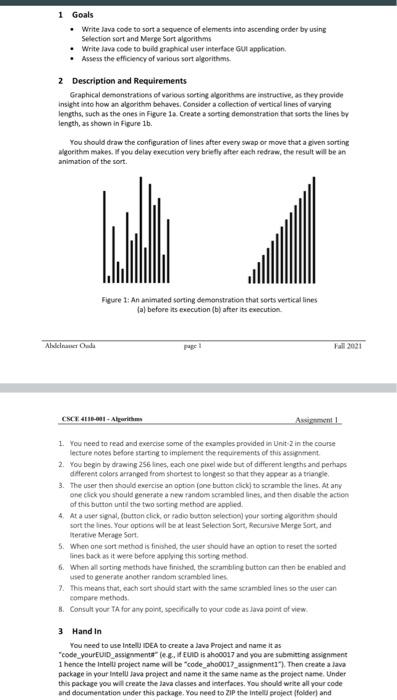 Solved 1 Goals • Write Java Code To Sort A Sequence Of