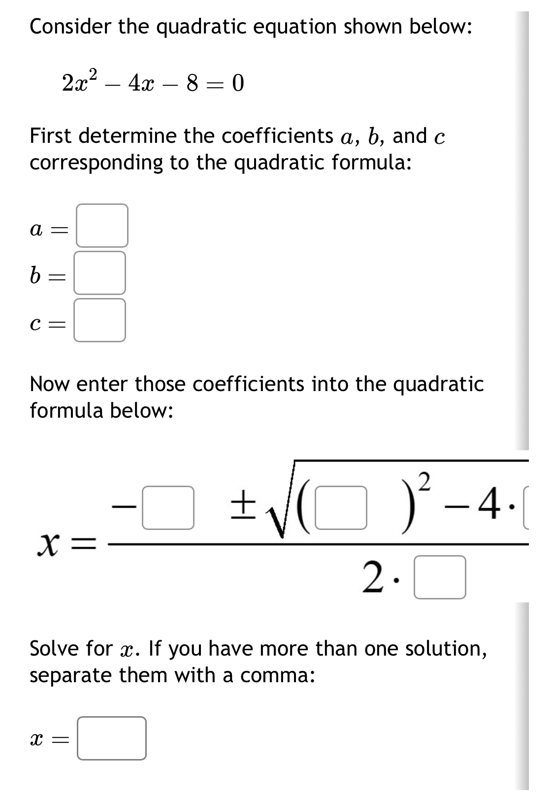 Solved Consider the quadratic equation shown | Chegg.com