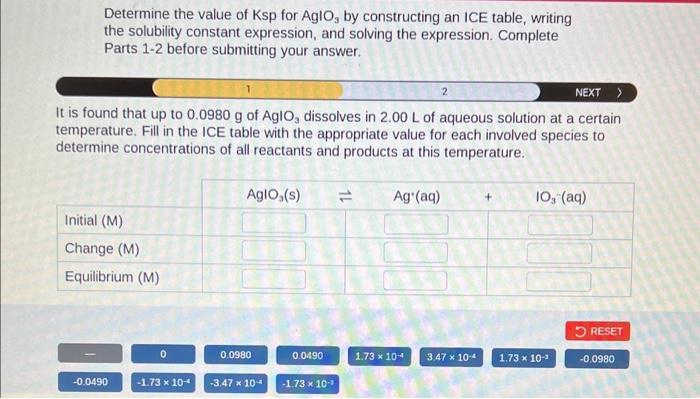 Solved Determine the value of Ksp for AgIO3 by constructing | Chegg.com