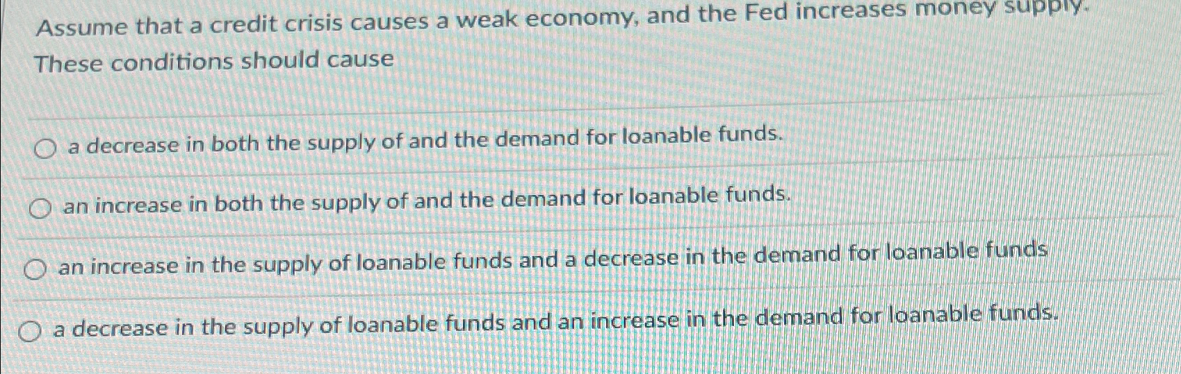 Solved Assume that a credit crisis causes a weak economy, | Chegg.com