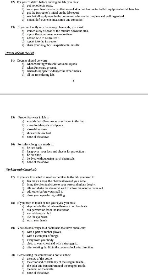 Solved 12) For your 'safety', before leaving the lab, you | Chegg.com