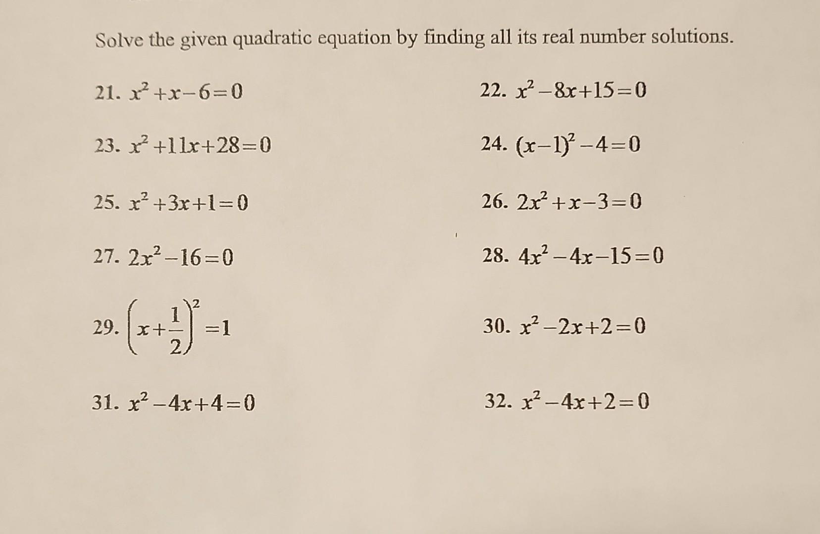 Solved Solve the given quadratic equation by finding all its | Chegg.com