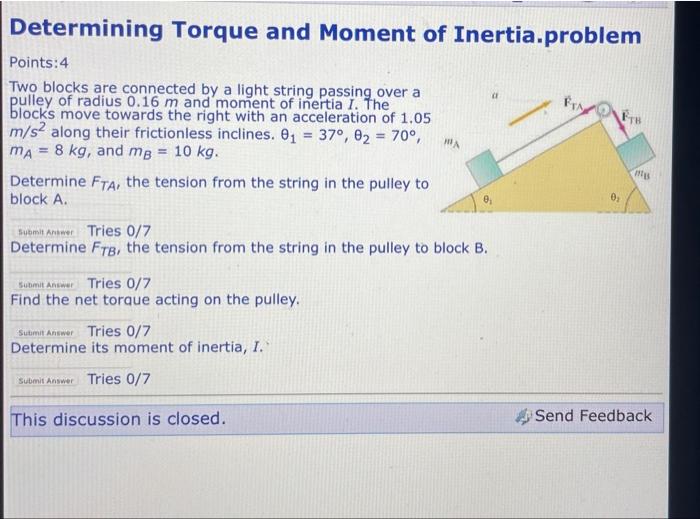 Solved Determining Torque and Moment of Inertia.problem | Chegg.com