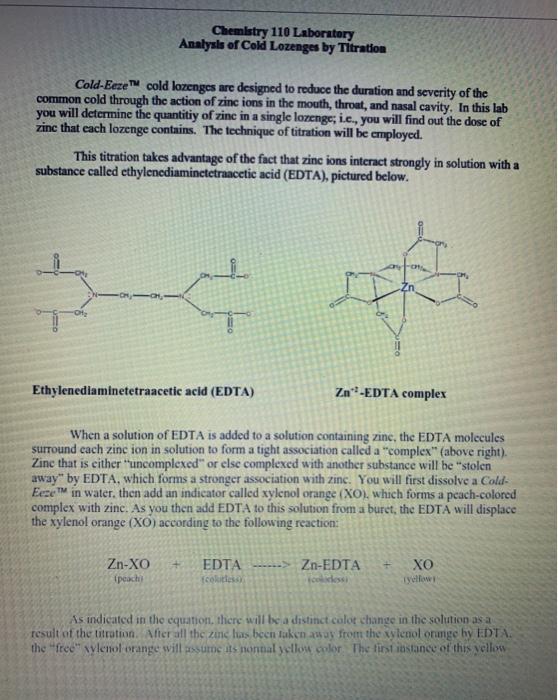 Solved Chemistry 110 Laboratory Analysis of Cold Lozenges by | Chegg.com