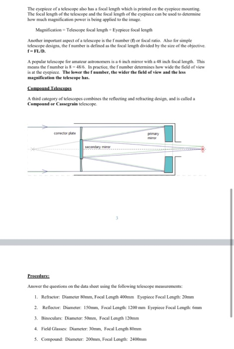Lab 6: Telescopes Data Sheet Part I: Identifying | Chegg.com