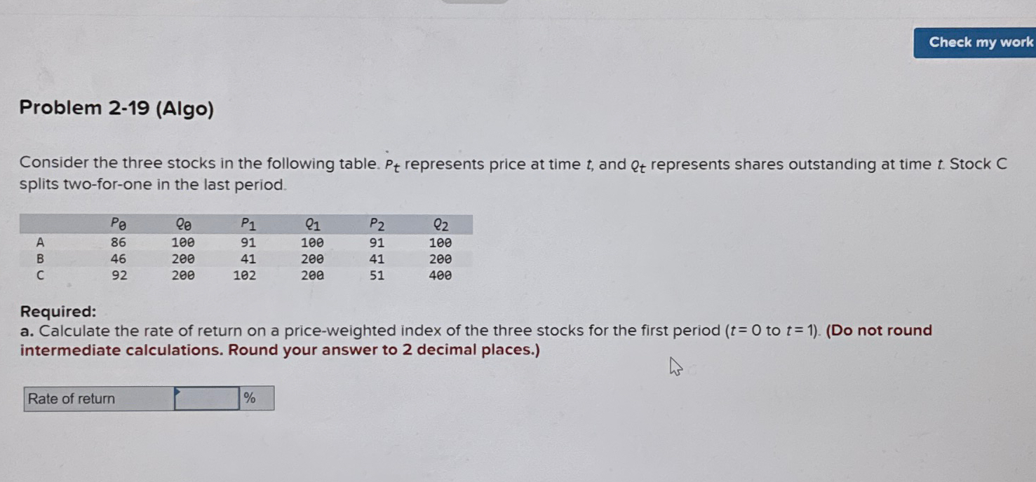 Problem 2-19 (Algo)Consider the three stocks in the | Chegg.com