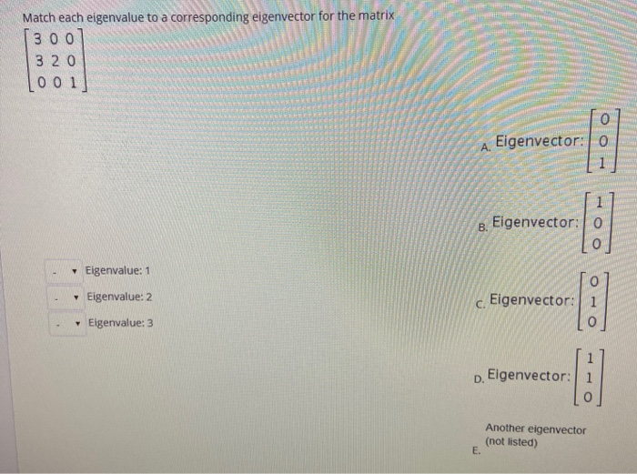 Solved Match each eigenvalue to a corresponding eigenvector | Chegg.com