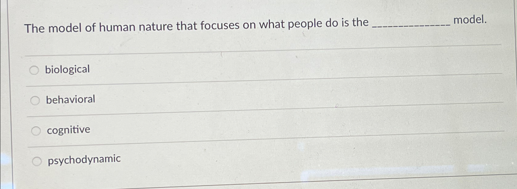 Solved The model of human nature that focuses on what people | Chegg.com