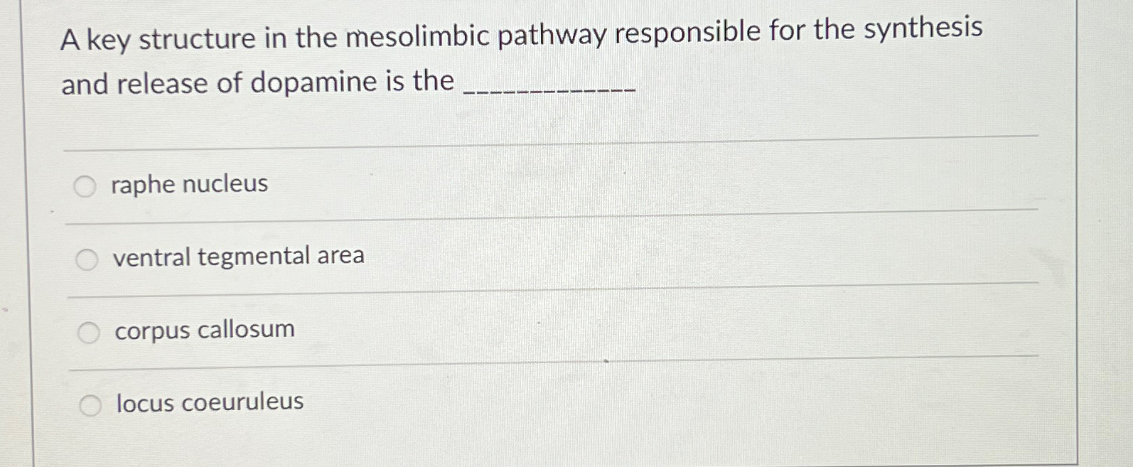 Solved A key structure in the mesolimbic pathway responsible | Chegg.com