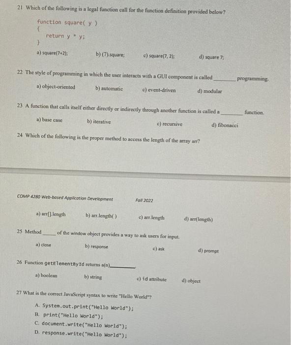 Solved 21 Which of the following is a legal function call | Chegg.com