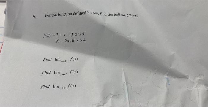 Solved 6. For the function defined below, find the indicated | Chegg.com