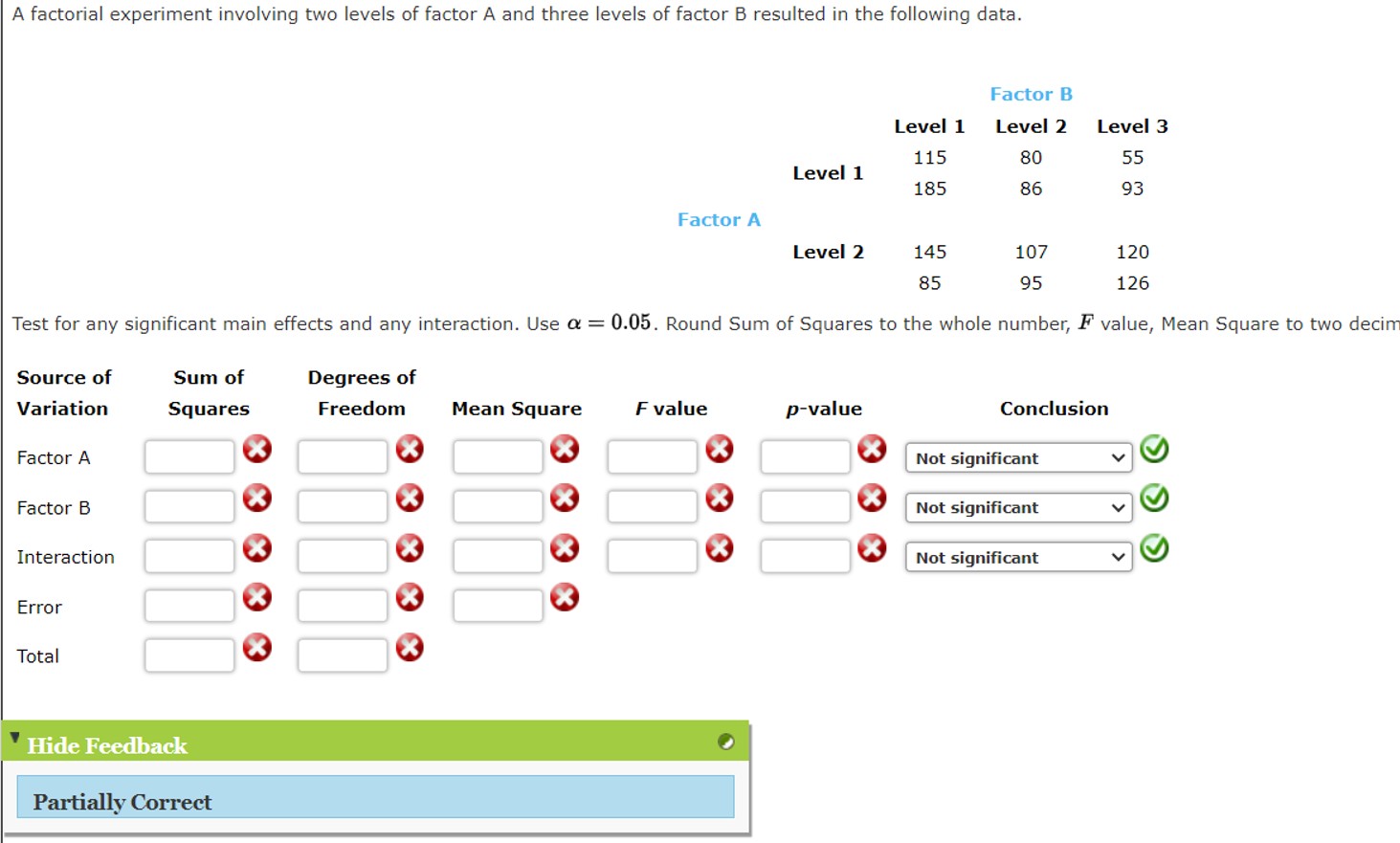Solved A factorial experiment involving two levels of factor | Chegg.com