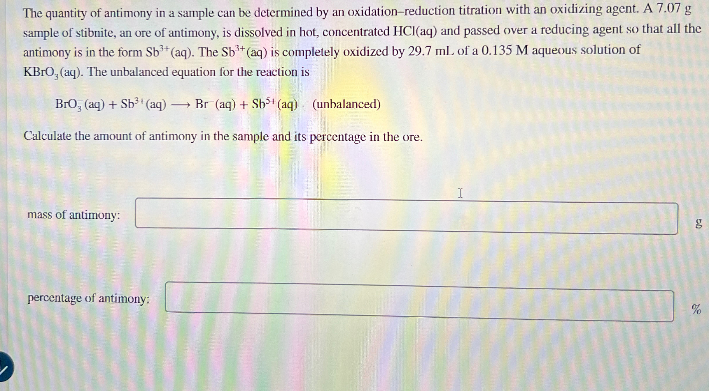 Solved The quantity of antimony in a sample can be | Chegg.com