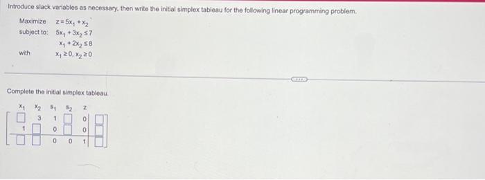 Solved Introduce slack variables as necessary. then write | Chegg.com