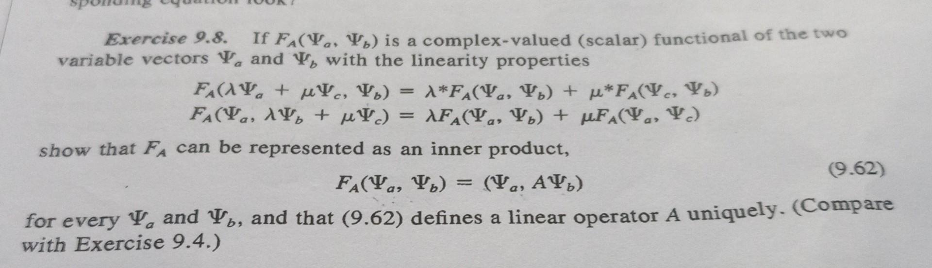 Solved Exercise 9.8. If FA(Ψa,Ψb) is a complex-valued | Chegg.com