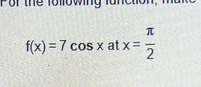 Solved f(x)=7cosx ﻿at x=π2 | Chegg.com